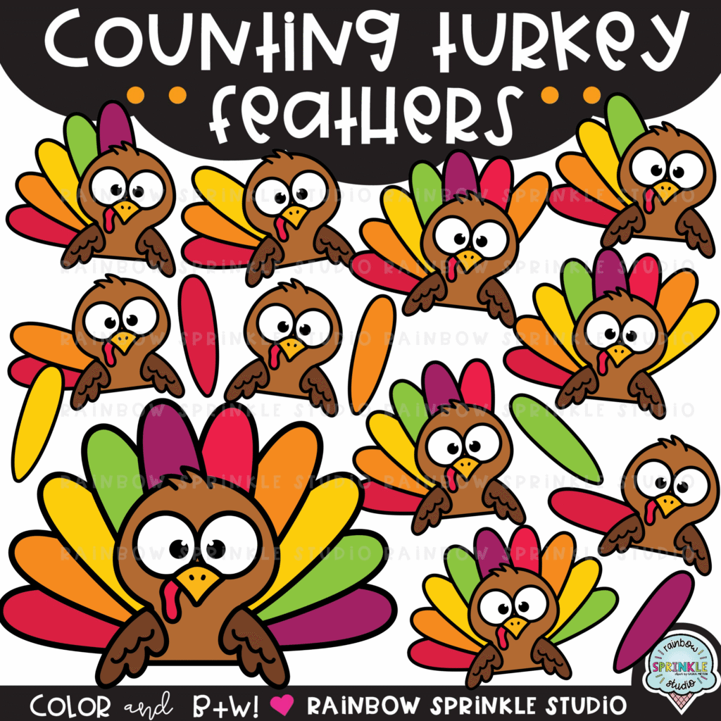 Counting Turkey Feathers Clipart Set! - Rainbow Sprinkle Studio