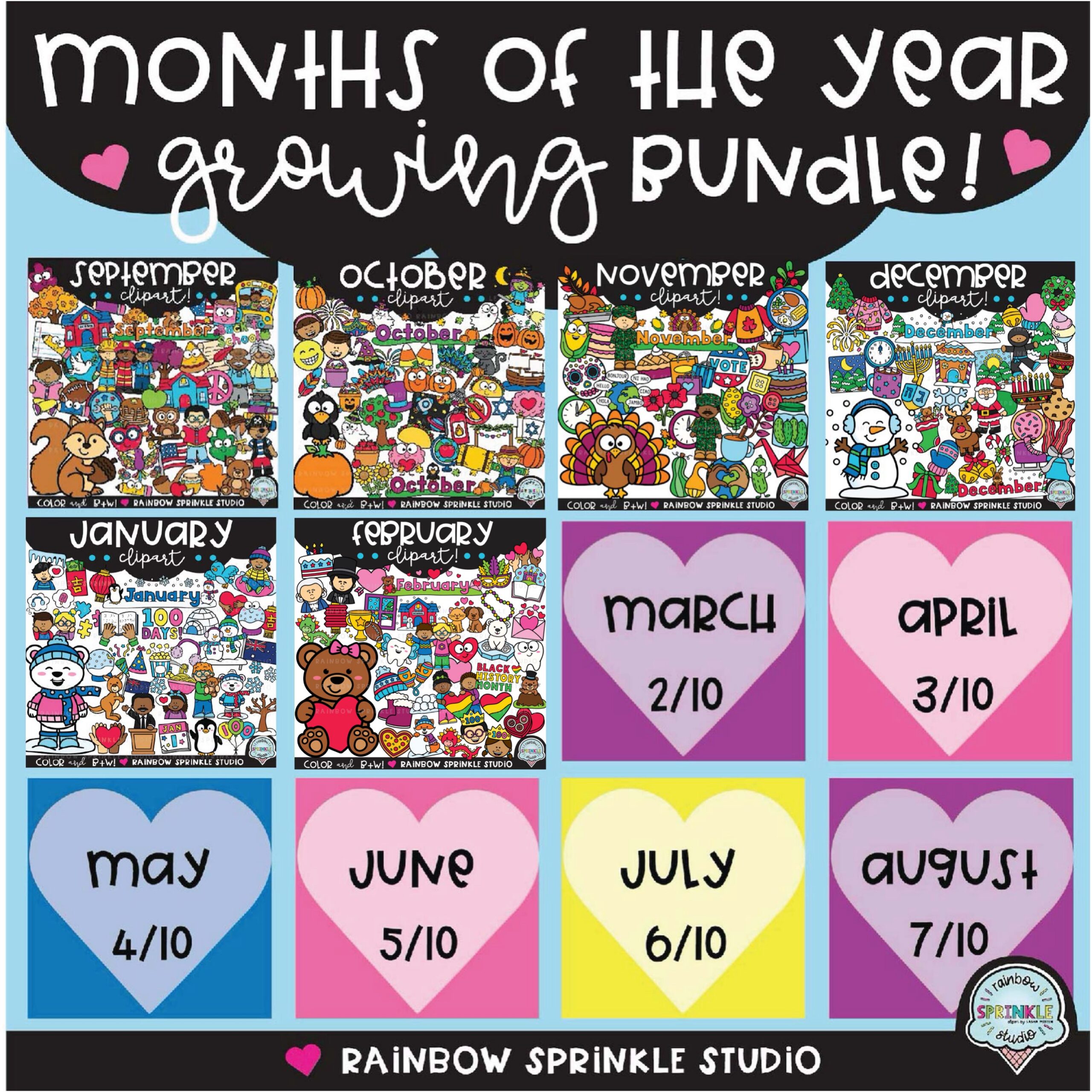 Months of the Year Clipart GROWING Bundle! - Rainbow Sprinkle Studio