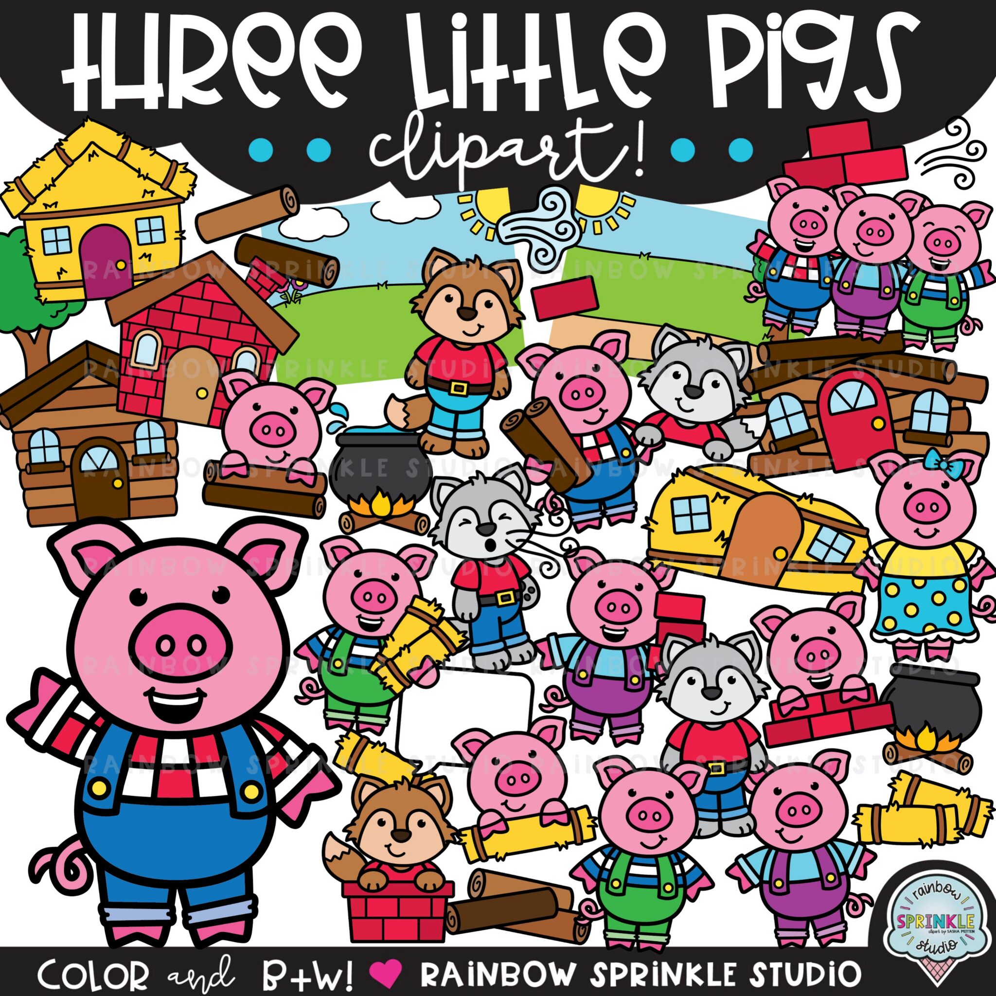 Three Little Pigs Clipart Set!! - Rainbow Sprinkle Studio