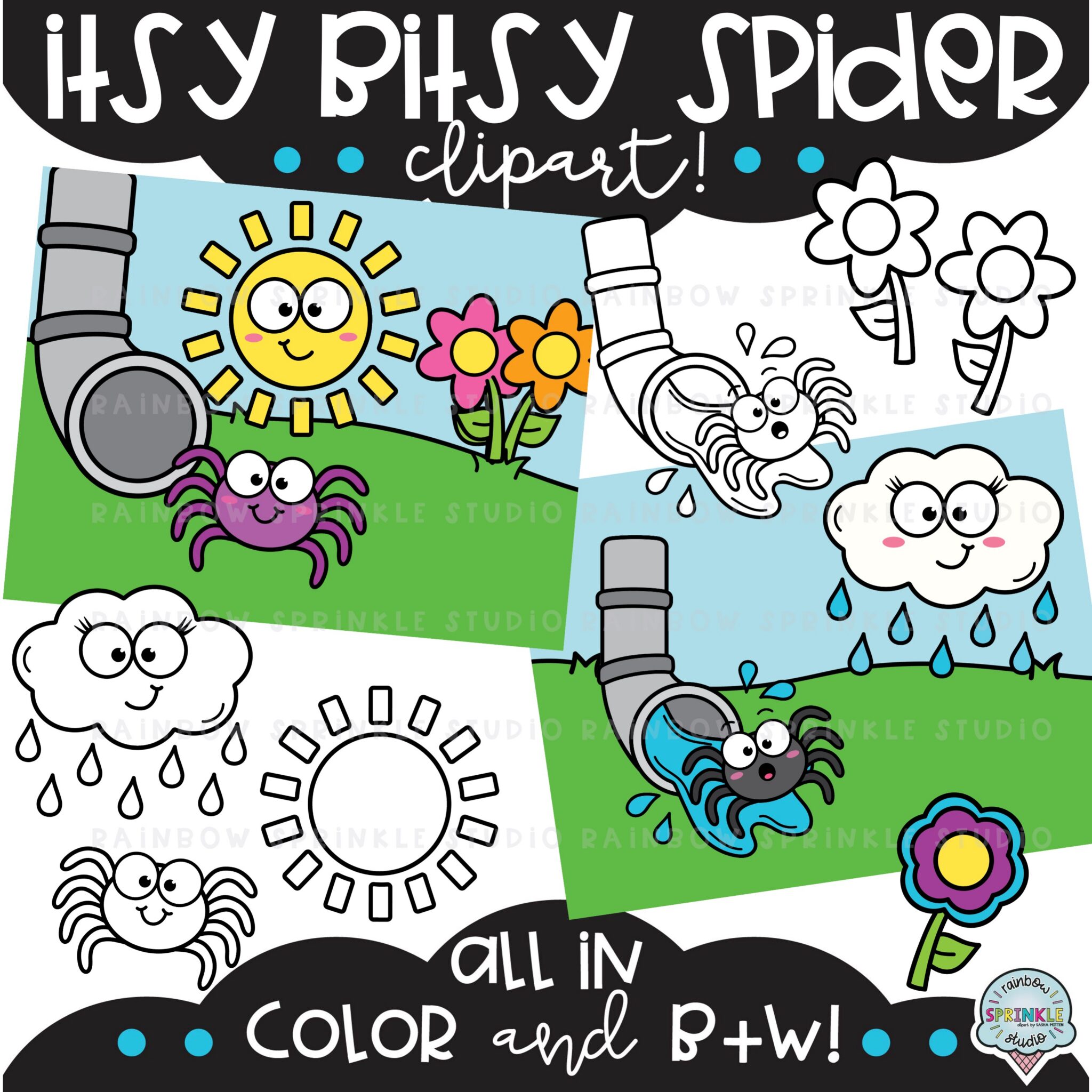 Itsy Bitsy Spider Clipart Set!! - Rainbow Sprinkle Studio