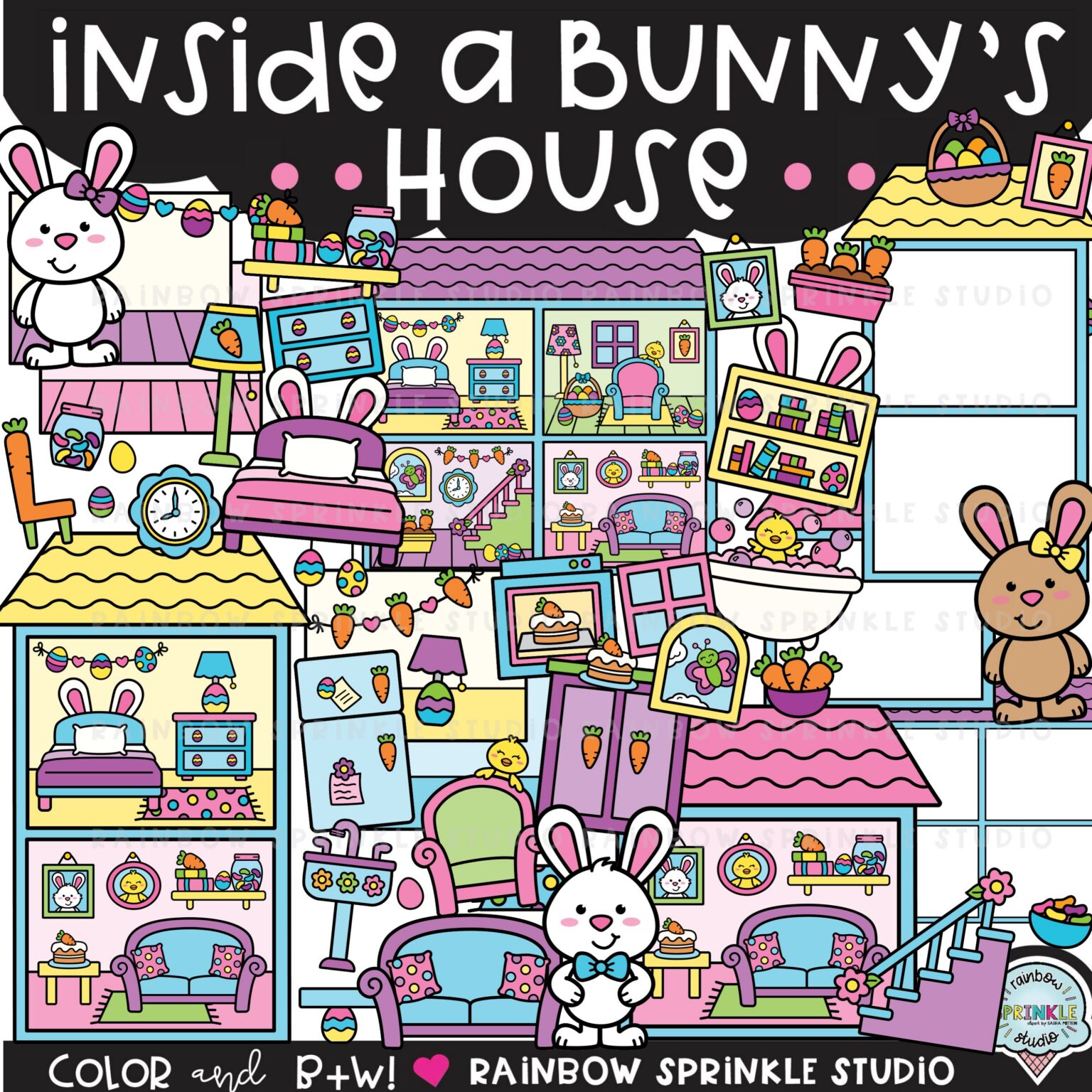 Inside a Bunny's House Clipart! - Rainbow Sprinkle Studio