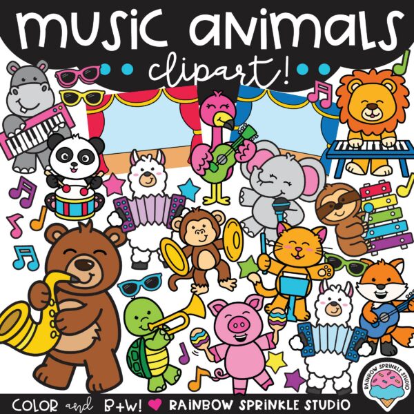 Music Animals MEGA Clipart Set! - Rainbow Sprinkle Studio