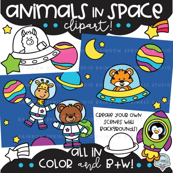 Animals in Space MEGA Clipart Set! - Rainbow Sprinkle Studio