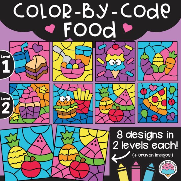 Color by Code Food Clipart Set - Rainbow Sprinkle Studio