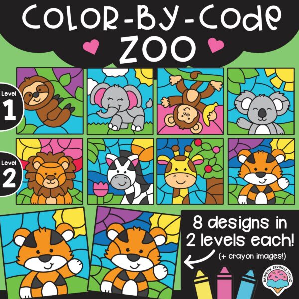 Color by Code Zoo Clipart Set - Rainbow Sprinkle Studio