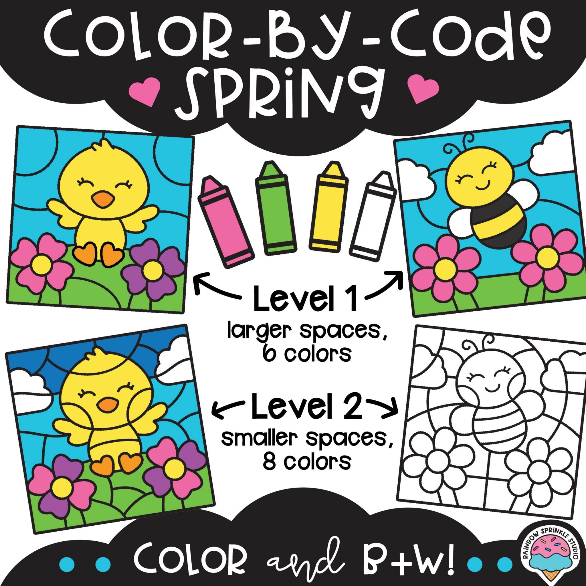 Color by Code Spring Clipart Set - Rainbow Sprinkle Studio