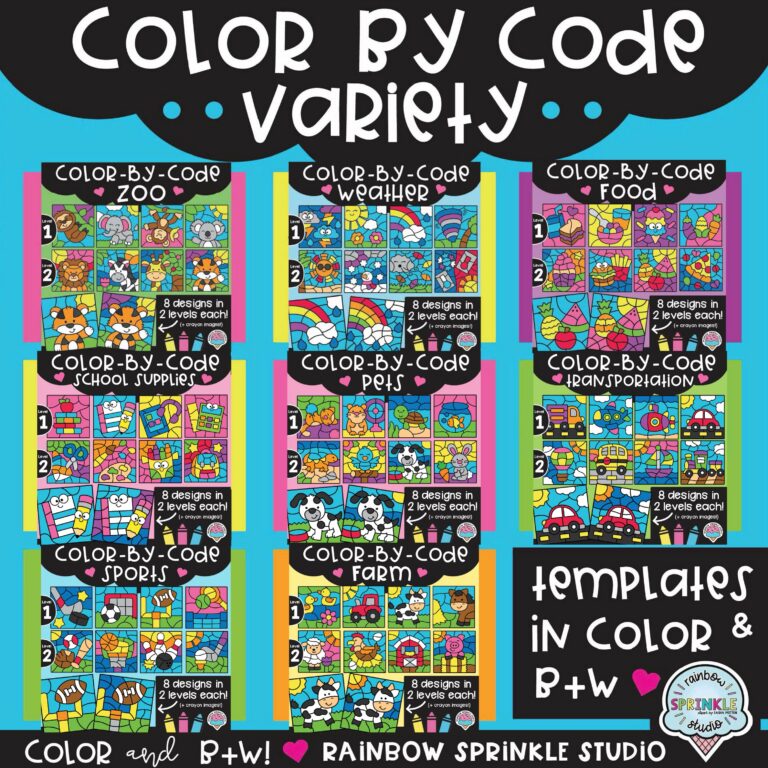 Color By Code Clipart Variety Super Bundle - Rainbow Sprinkle Studio