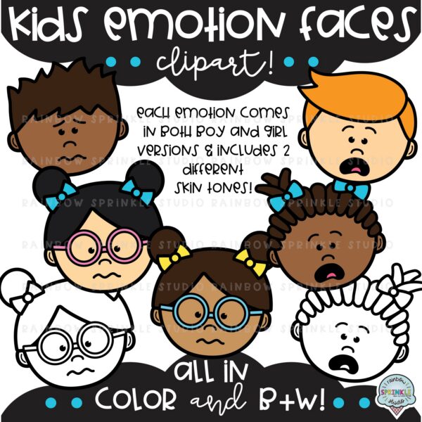 Kids Emotions Faces Clipart! - Rainbow Sprinkle Studio